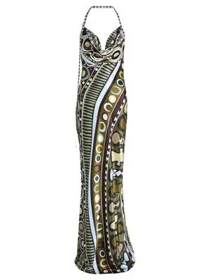Emilio Pucci Printed Halterneck Satin-silk Maxi Dress - Multicoloured