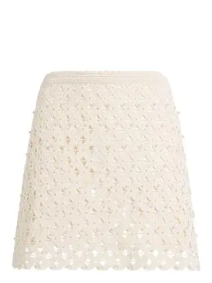 Sandro Crochet Beaded Mini Skirt - Beige