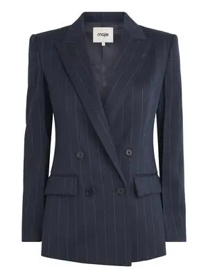 Maje Double-breasted Pinstripe Suit Jacket - Blue