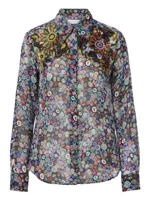 Dries Van Noten Embellished Printed Silk Shirt - Multicoloured