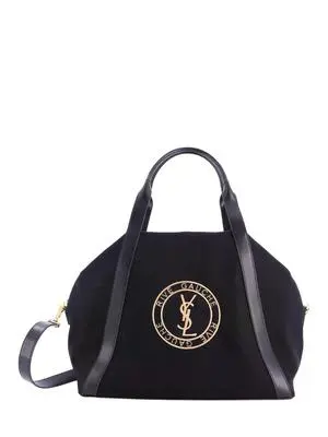 Saint Laurent Rive Gauche Embroidered Canvas Handbag - Black