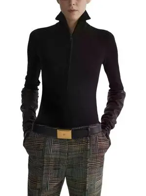 MUGLER Mock Collar Jersey Quarter Zip Long Sleeve Top - Grey