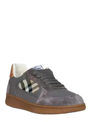 Burberry Checked Panel Lace-up Sneakers - Grey
