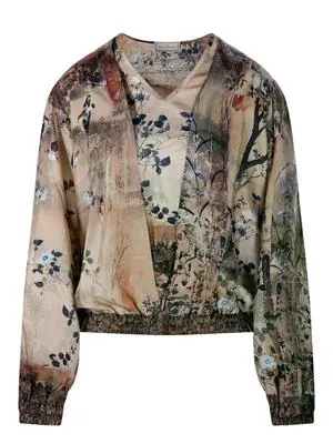 PIERRE-LOUIS MASCIA Floral Print V-neck Blouse - Neutrals
