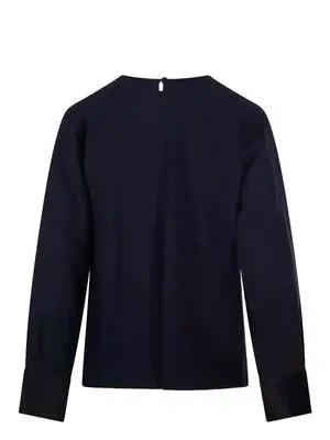 FORTE_FORTE Long Sleeve Blouse With Round Neck And Keyhole Detail - Blue