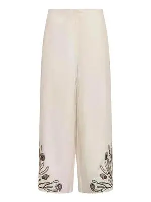 MARELLA Marella Embroidered Linen Wide Leg Trousers