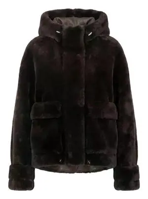 BLANCHA Hooded Shearling Jacket - Brown