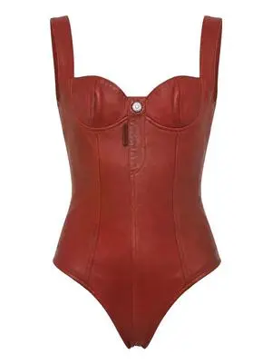 Dsquared2 Leather Bodysuit With Logo Button Detail - Red