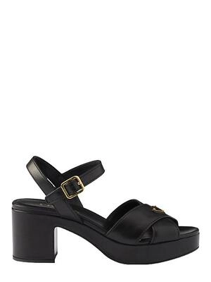 Prada Prada Logo Plaque Platform Leather Heeled Sandals Neutral