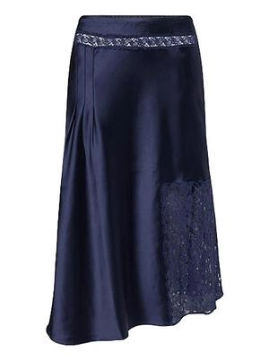DAMSON MADDER Elea Lace-trim Satin Midi Skirt - Navy