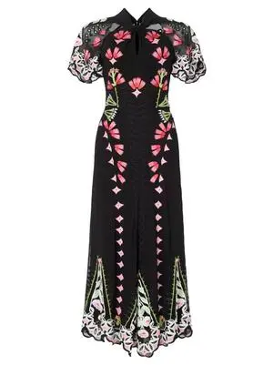 TEMPERLEY LONDON Rosalba Floral-embroidered Midi Dress - Black