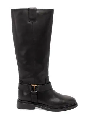 TWINSET Logo Plaque Buckled Knee High Boots - Black
