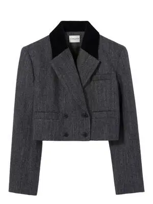 Claudie Pierlot Cropped Herringbone Blazer - Grey