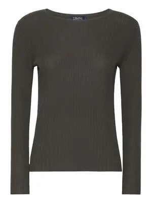 Max Mara Virgin Wool Rib-knit Sweater With Metallic Button Cuffs - Brown
