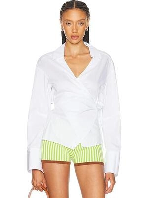 SIMONMILLER Anya Poplin Wrap Top - Macadamia