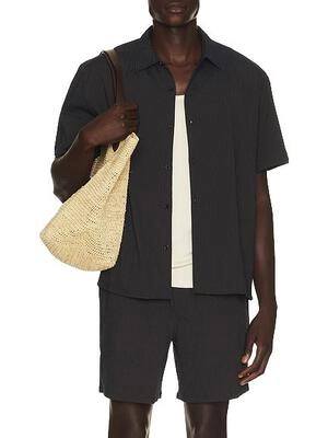 PERCIVAL Rowan Seersucker Boxy Shirt - Navy