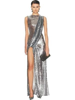Lapointe Sleeveless Sequined Gown - Black