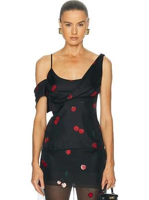 Monse Graphic Print Silk Off-the-shoulder Top - Black Multi