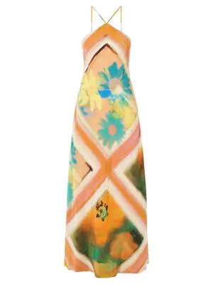 Staud Cubism" Floral Print Satin Maxi Dress - Multi