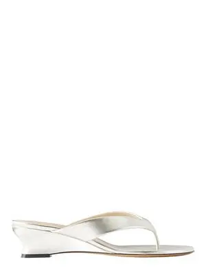 Le Monde Beryl Le Monde Beryl Metallic Leather Wedge Sandals Silver