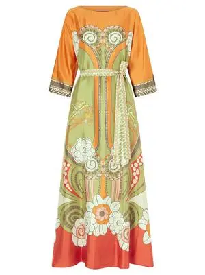 La DoubleJ Muumuu Belted Printed Silk-twill Maxi Dress - Multi