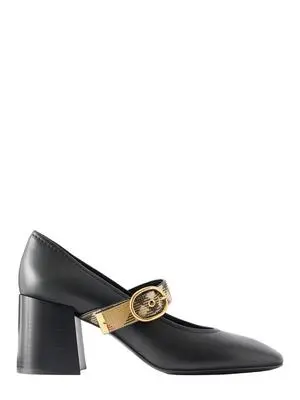Burberry Checked Leather Mary Jane Pumps - Black