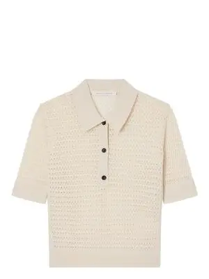 Maria Mcmanus Cashmere And Cotton-blend Crocheted Polo Shirt - Neutrals