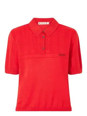 Marni Patterned Wool And Silk-blend Knitted Polo Shirt - Red