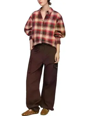 GANNI Checked Puff-sleeve Shirt - Red