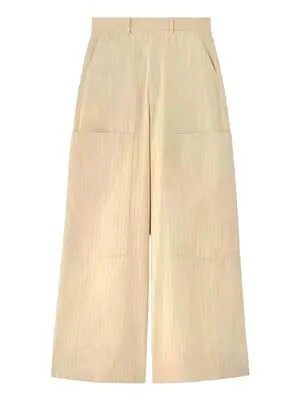 GANNI Pinstriped Patch-pocket Wide-leg Trousers - Neutrals