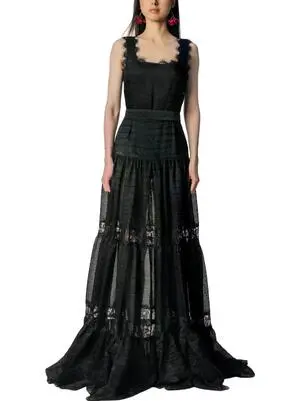 MIAU BY CLARA ROTESCU Lace-trim Maxi Dress - Black
