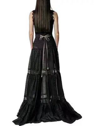 MIAU BY CLARA ROTESCU Lace-trimmed Maxi Dress - Black