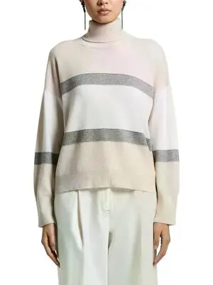 Peserico Striped Roll-neck Jumper - Neutrals