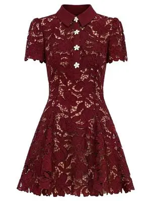 SELF-PORTRAIT Floral Guipure Lace Mini Dress - Red