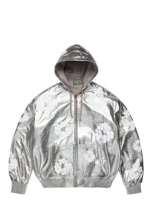 DENIM TEARS Cotton Wreath Leather Hooded Jacket - Silver