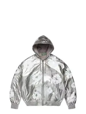 DENIM TEARS Cotton Wreath Leather Hooded Jacket - Silver