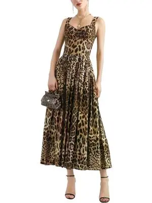 Dolce & Gabbana Leopard Print Poplin Midi Dress - Neutrals
