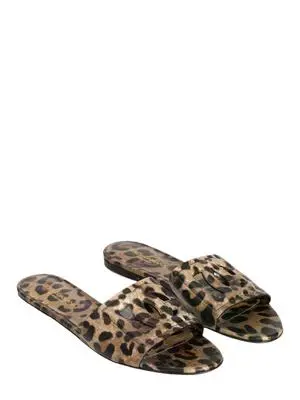 Dolce & Gabbana Leo-print Calfskin Flat Slides - Neutrals