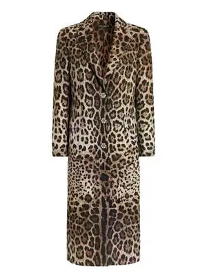 Dolce & Gabbana Leo-print Brocade Single-breasted Coat With Jewel Buttons - Neutrals