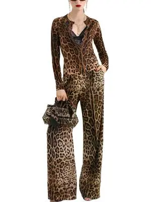 Dolce & Gabbana Leo Print Wool Cardigan - Neutrals