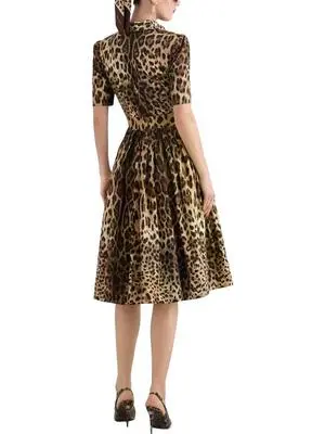 Dolce & Gabbana Leo-print Poplin Shirt Dress - Neutrals