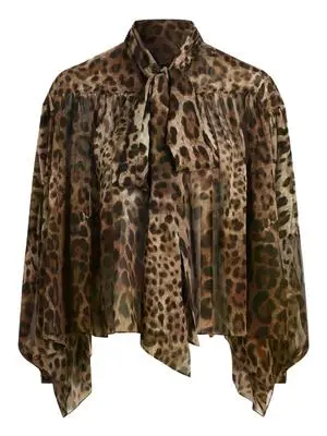 Dolce & Gabbana Leopard Print Silk Chiffon Blouse - Brown