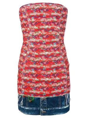 Dsquared2 Strapless Fitted Dress With Denim Hem - Red