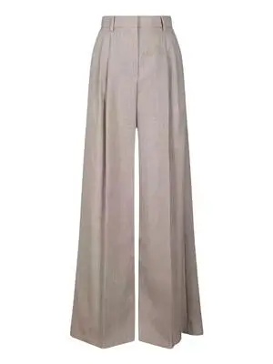 Max Mara Beige Virgin Wool Pleated Wide-leg Trousers - Neutrals