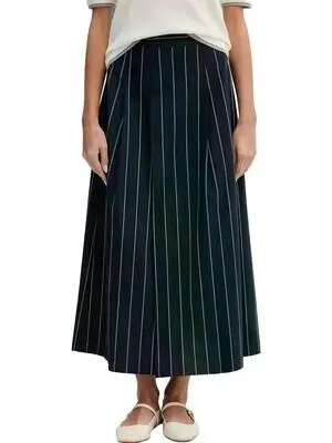 BENETTON Pinstriped Pleated A-line Skirt - Blue