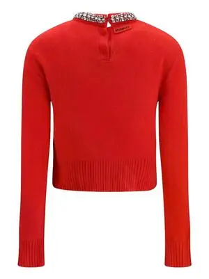 Pinko Berlino Crystal-embellished Ribbed-trim Sweater - Red
