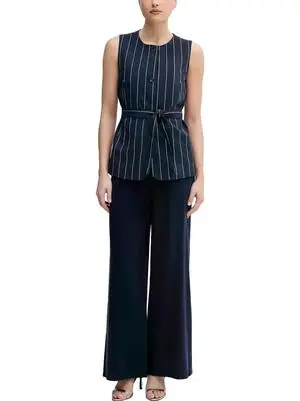 BENETTON Pinstriped Belted Sleeveless Top - Blue