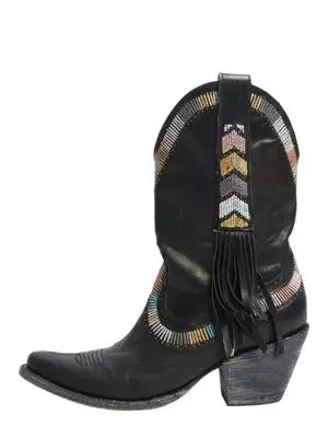 Jessie Western Beaded Fringe Cowboy Boots - Black
