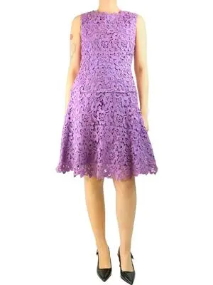 Oscar De La Renta Broderie Anglaise Midi Dress - Purple