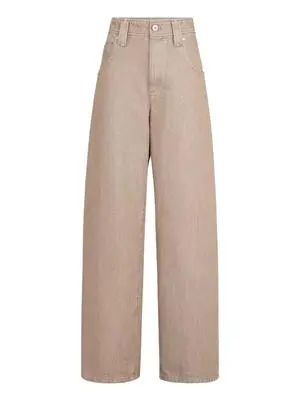 Brunello Cucinelli Beige Lamé-denim Baggy Trousers With Monili - Neutrals